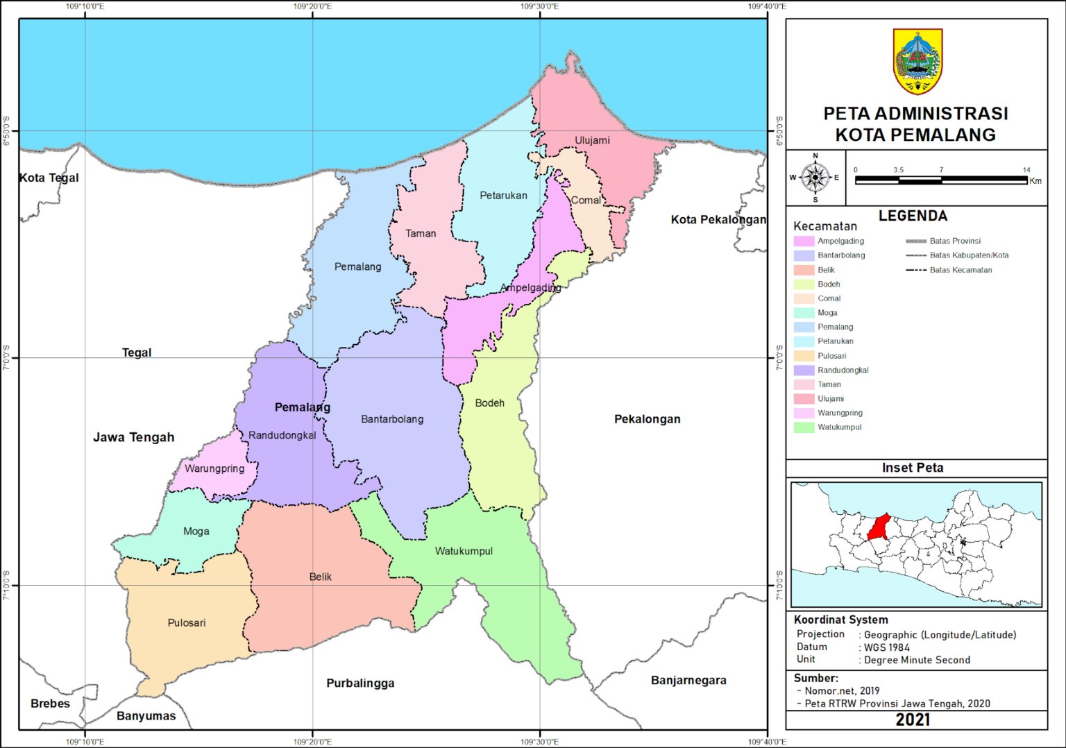 Daftar Kecamatan, Desa/Kelurahan, dan Kode Pos Pemalang - sikambapang